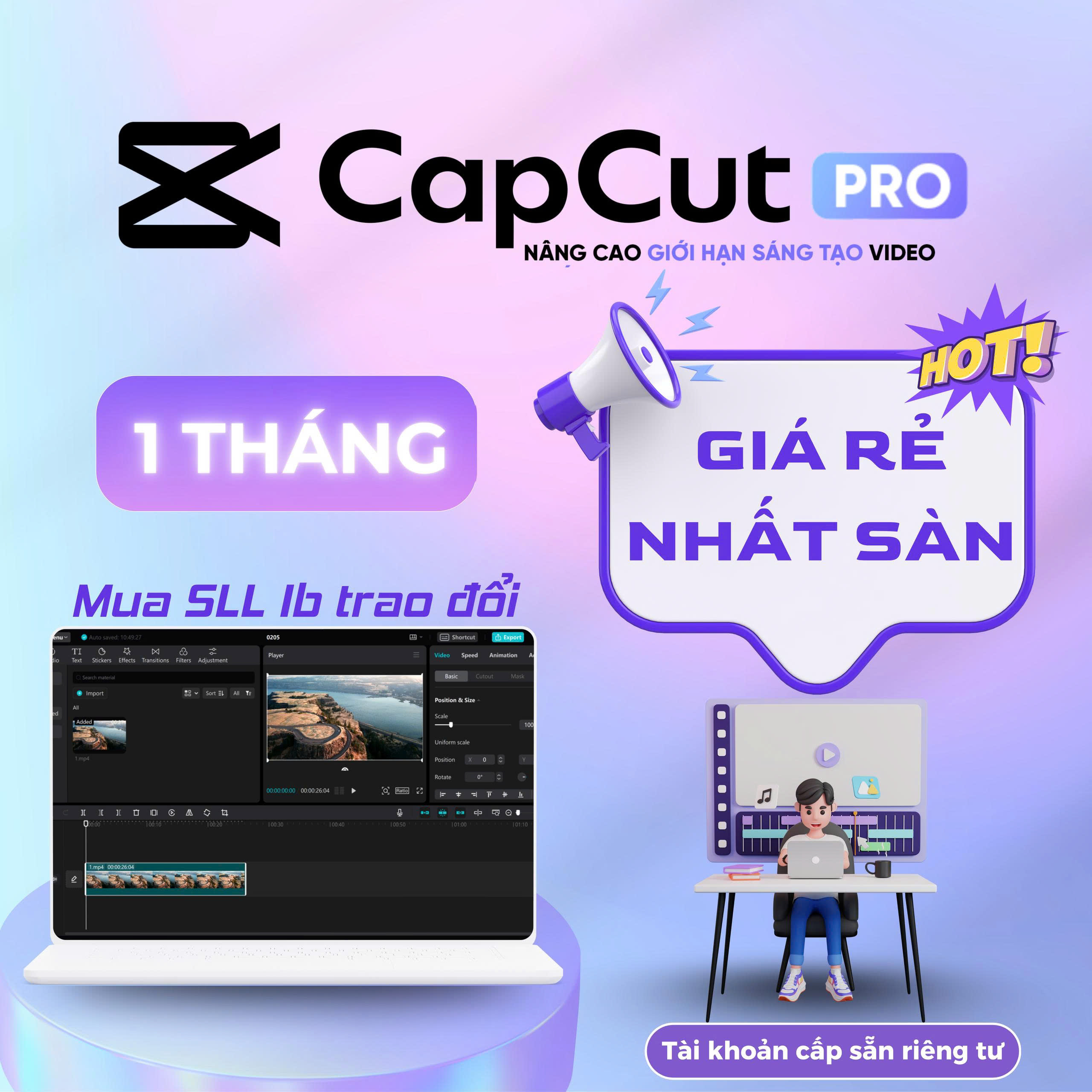 CAPCUT PRO 30 NGÀY DÙNG RIÊNG TƯ. CẤP FULL QUYỀN CHANGE BẢO HÀNH FULL - Tạp hóa MMO
